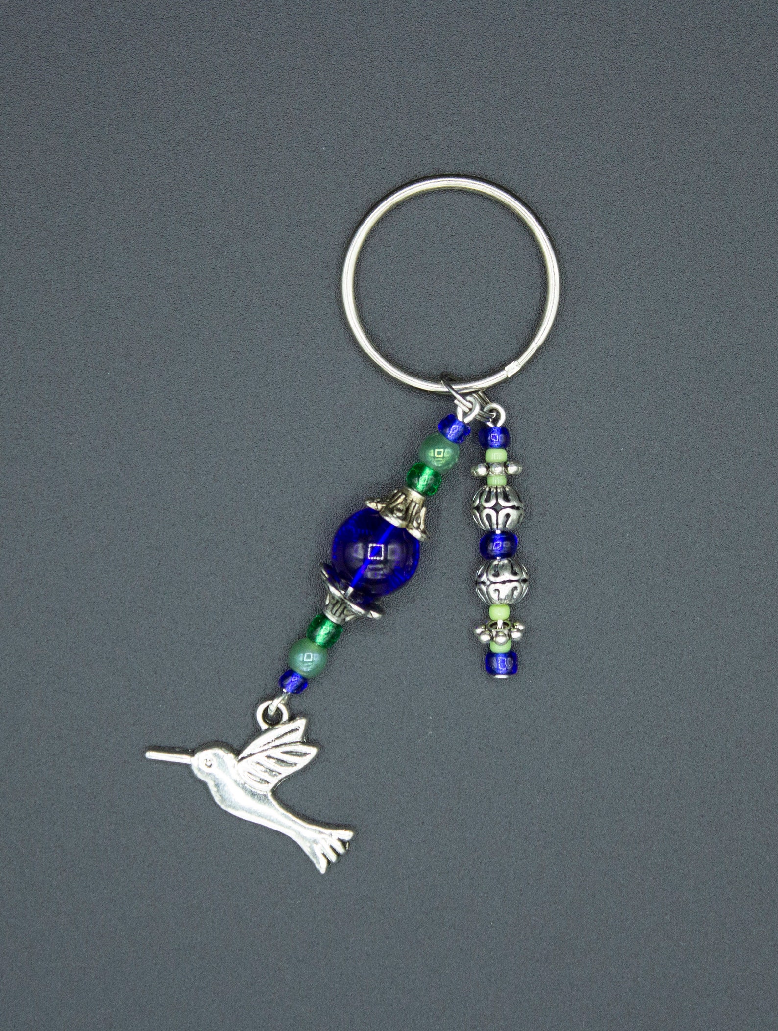 Hummingbird charm beaded keychain/blue green/glass metal | Etsy