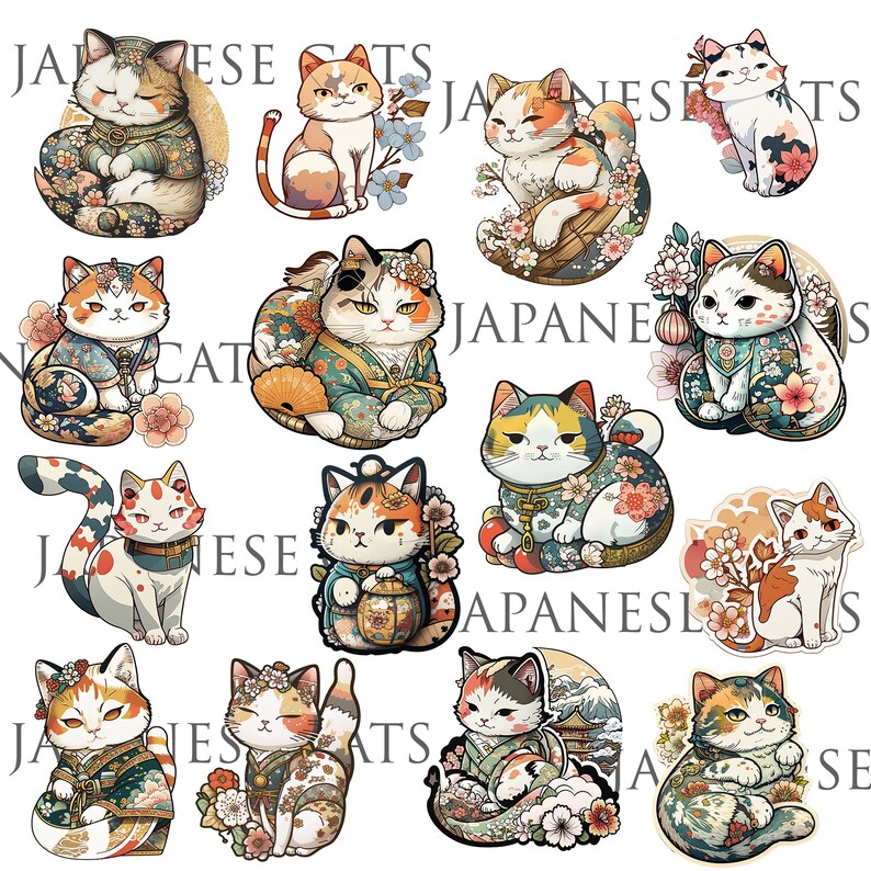 Japanese Cats PNG Bundle 15, Clipart - Etsy