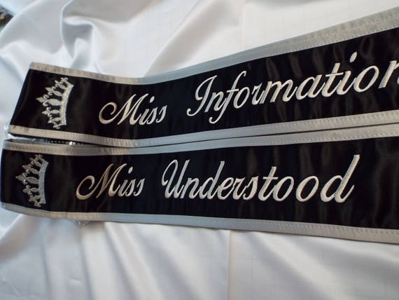Pageant Sashes/ Black Satin / Dark Gray TRIM and Thread / | Etsy