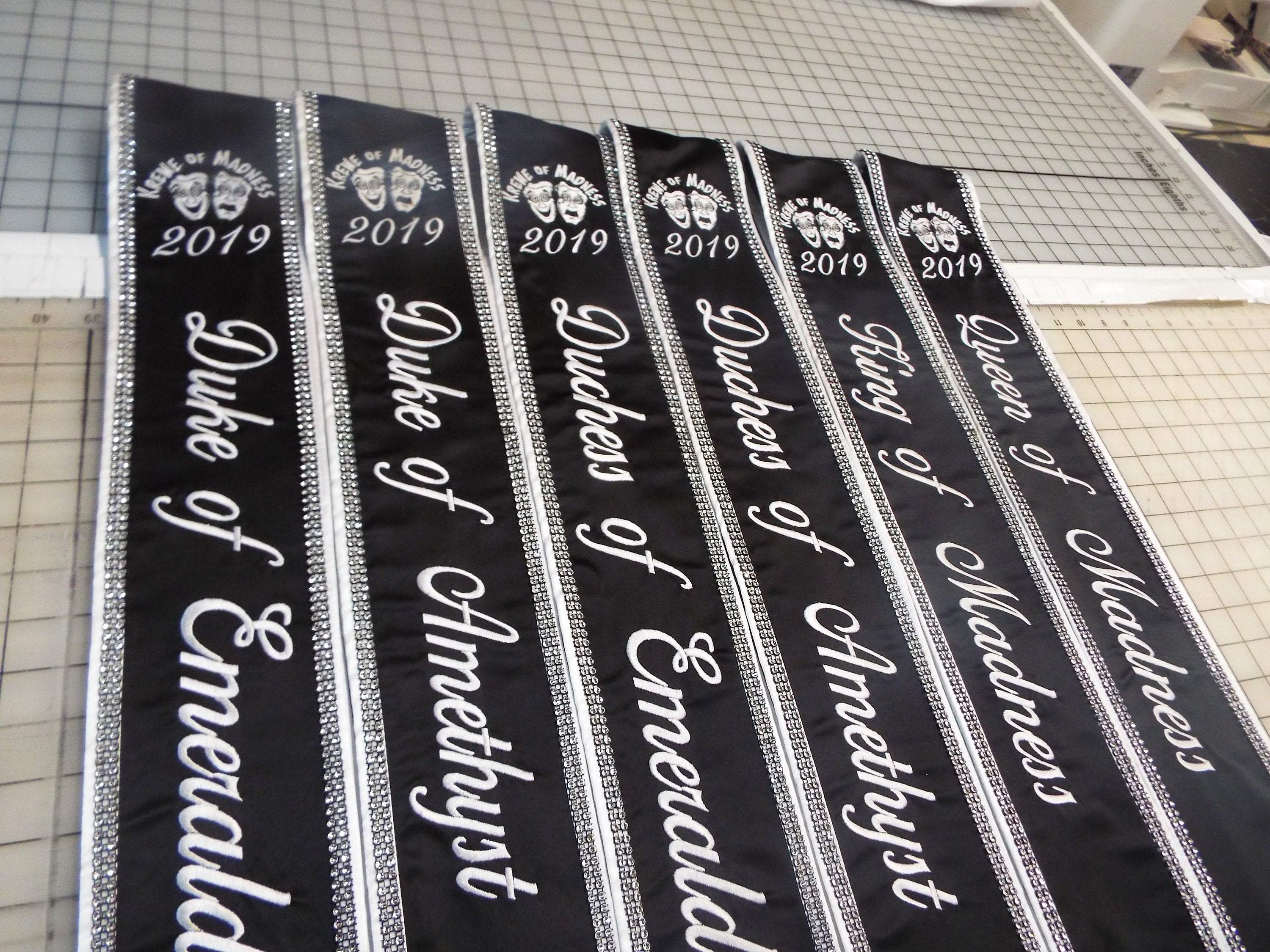 Custom Pageant Sash: Black Satin, Rhinestone Mesh, Crown Design - Etsy
