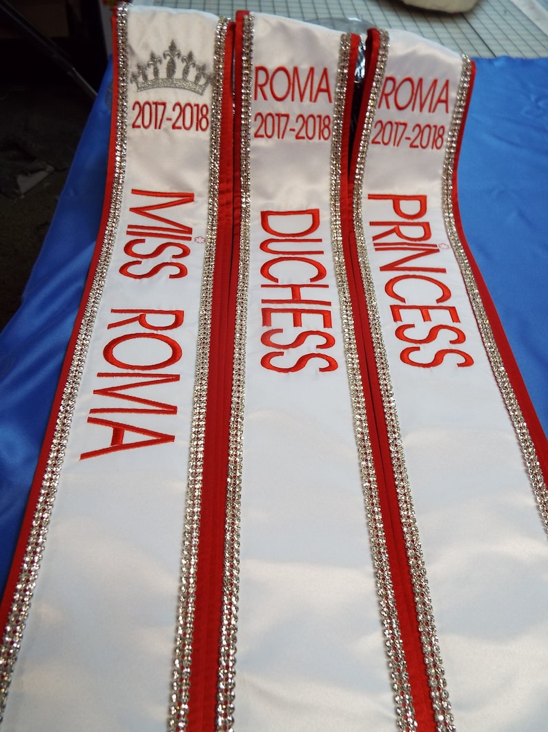 Pageant Sashes In/ Heavyweight White Satin / Red Satin Trim | Etsy