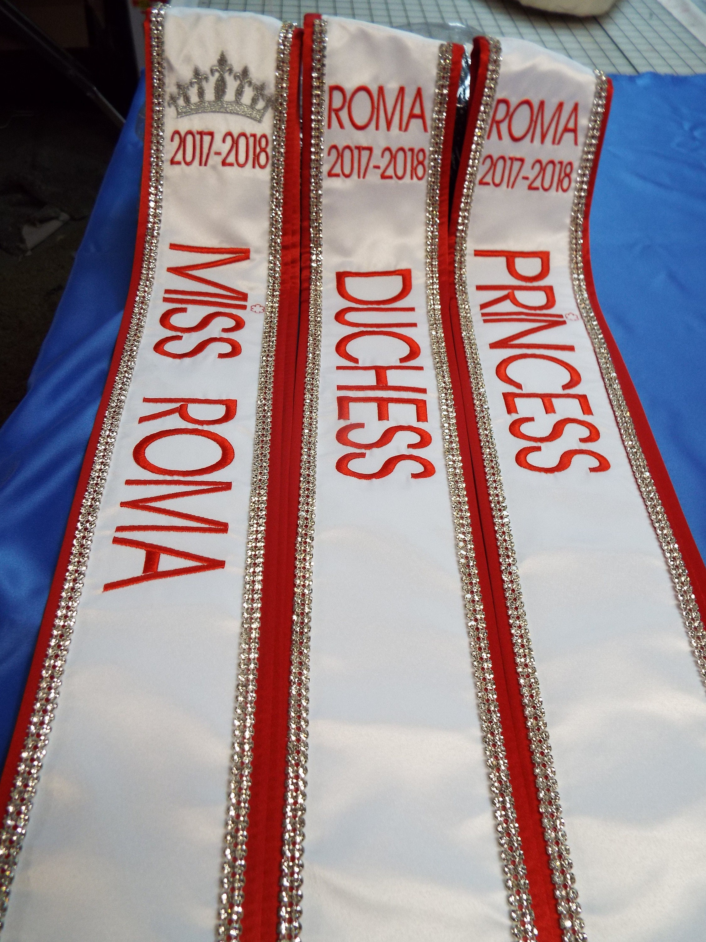 Pageant Sashes In/ Heavyweight White Satin / Red Satin Trim | Etsy