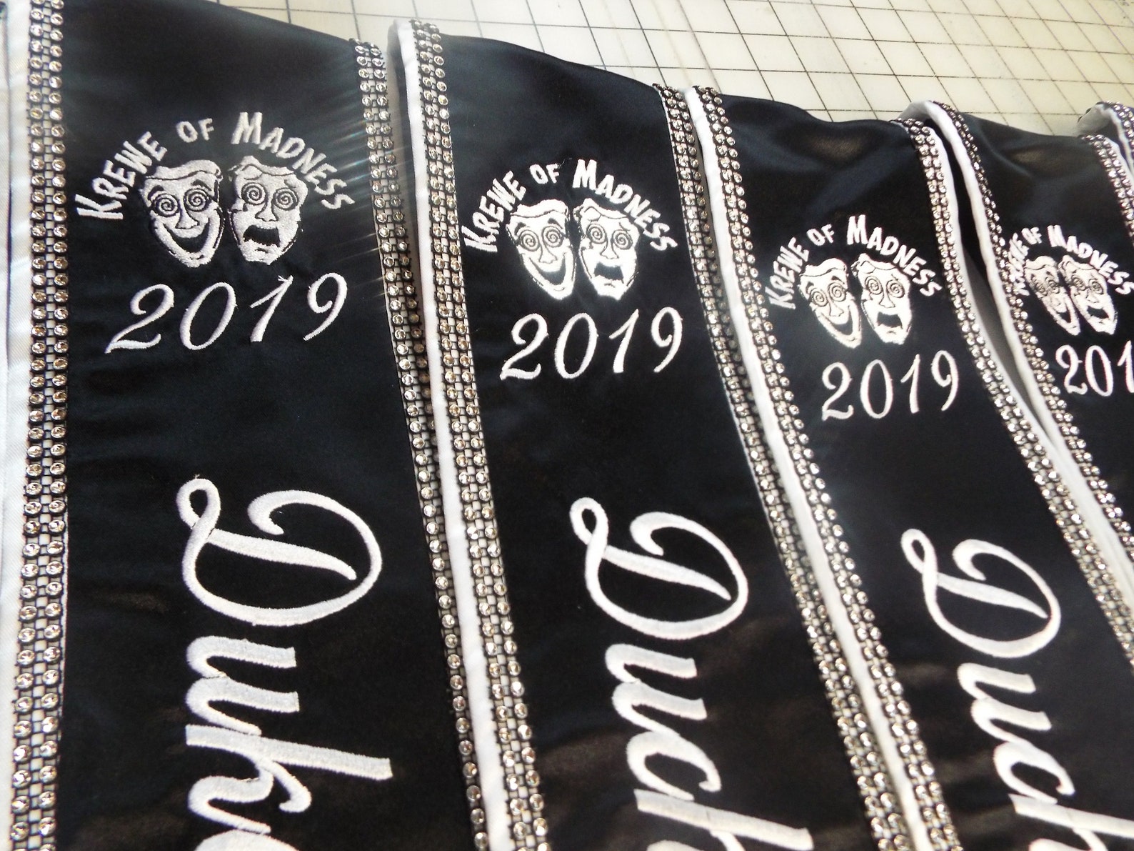 Custom Pageant Sash: Black Satin, Rhinestone Mesh, Crown Design - Etsy