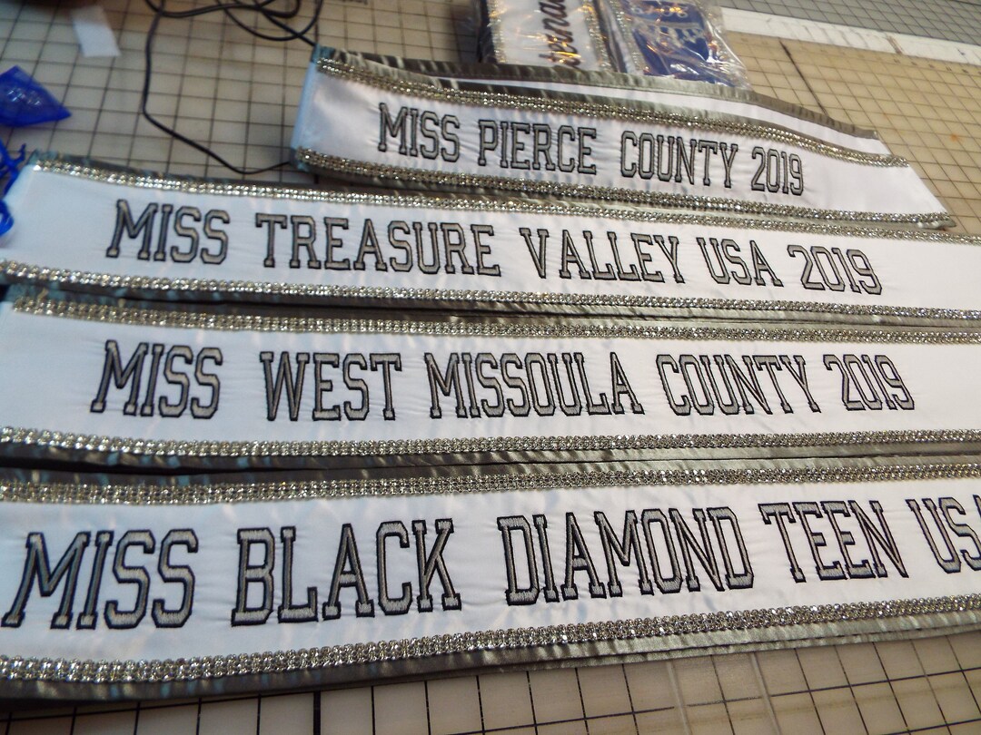 Pageant Sashes / Heavyweight White Satin / Satin Trim / Crystal ...