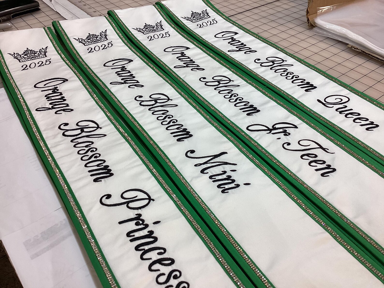 Pageant Sashes/ Trim/ Crown With Year/ Silver Rhinestones Single Row ...