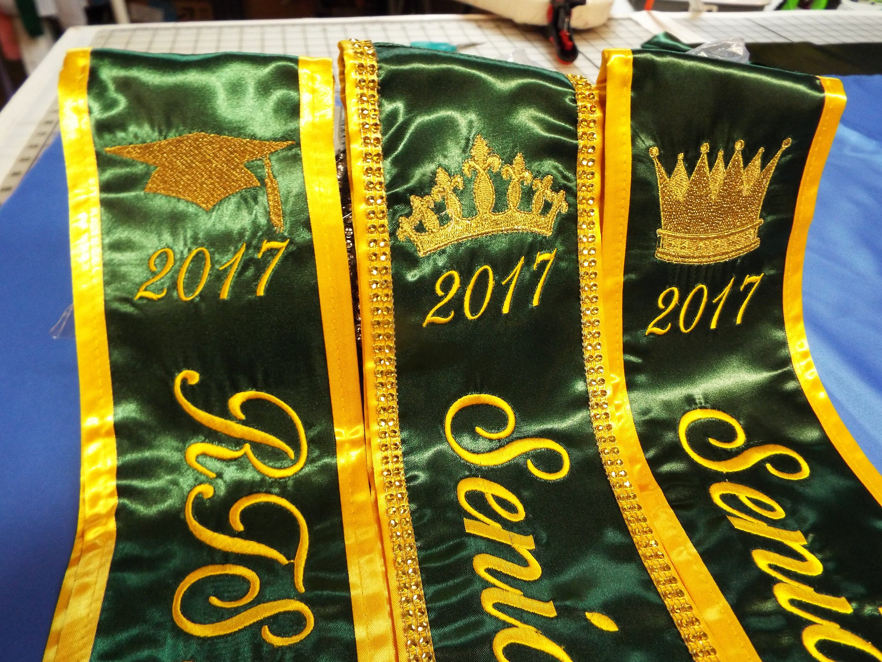 Pageant sashes /Hunter Green satin / Shinny gold trim/ Gold | Etsy