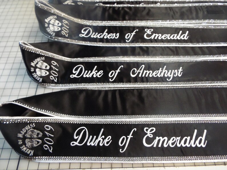 Custom Pageant Sash: Black Satin, Rhinestone Mesh, Crown Design - Etsy