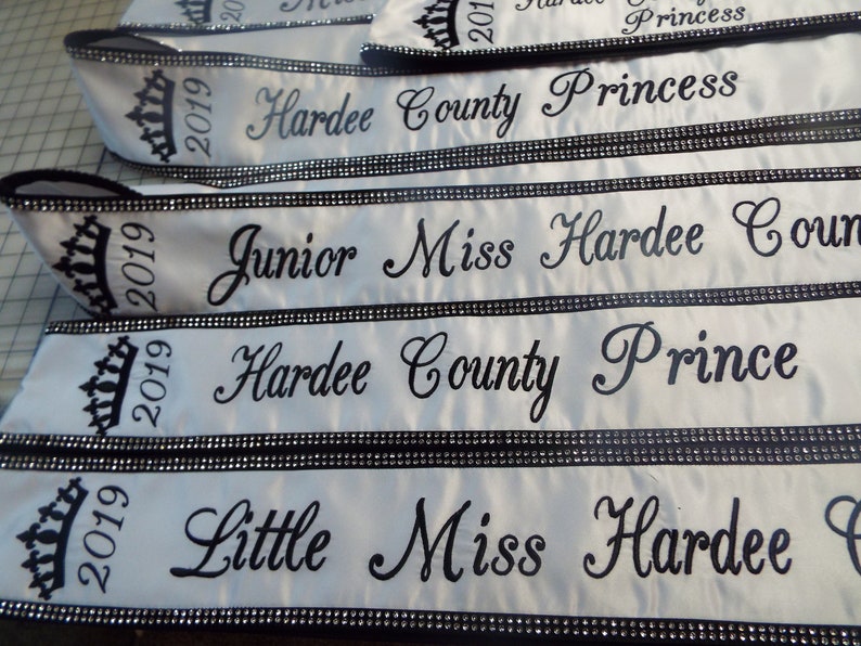 Pageant Sashes White Satin / Black Trim/ Number 17 Diamond - Etsy