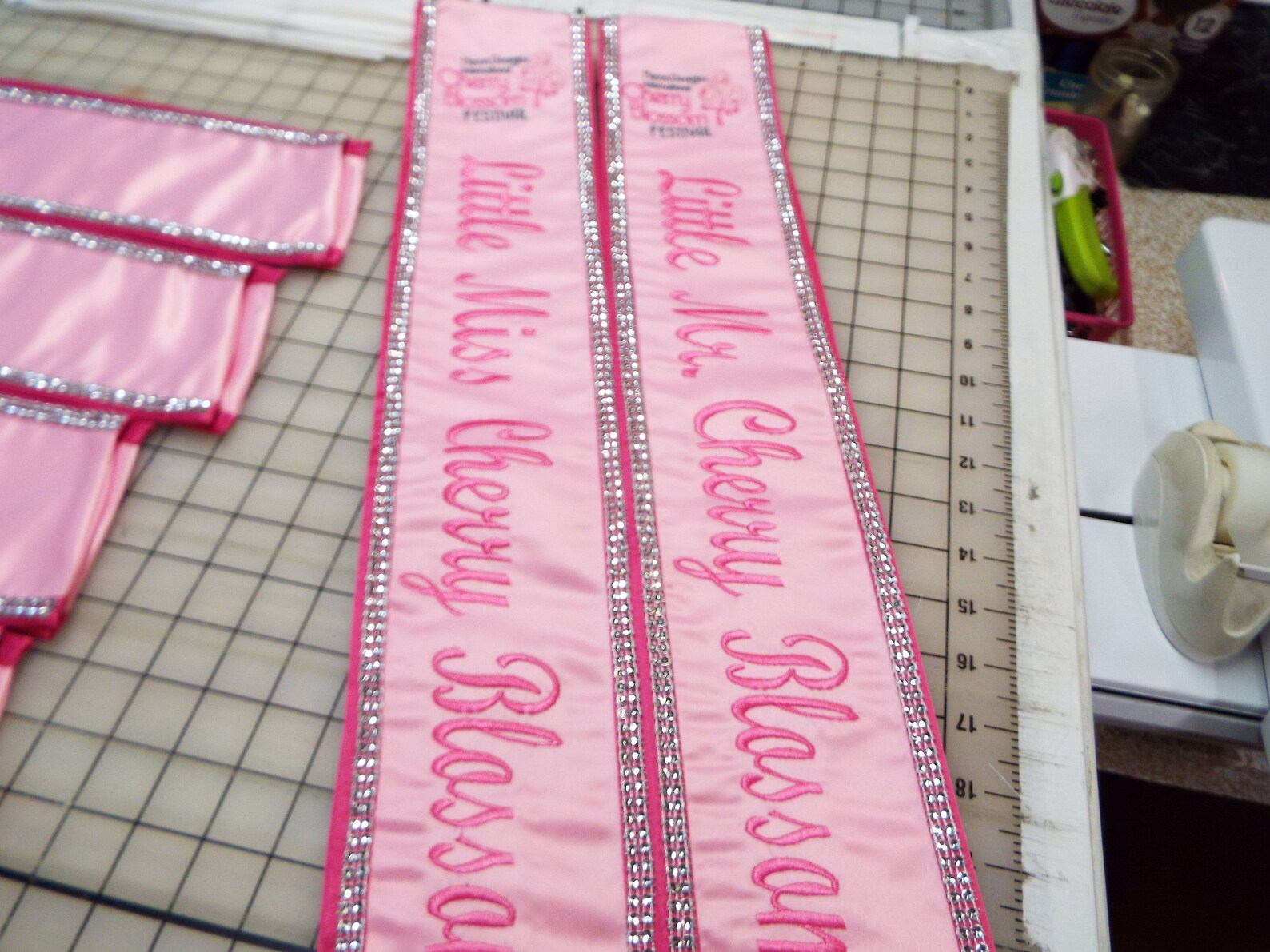 Pageant Sashes Pink Satin / Hot Pink Trim/ 16 Diamond | Etsy