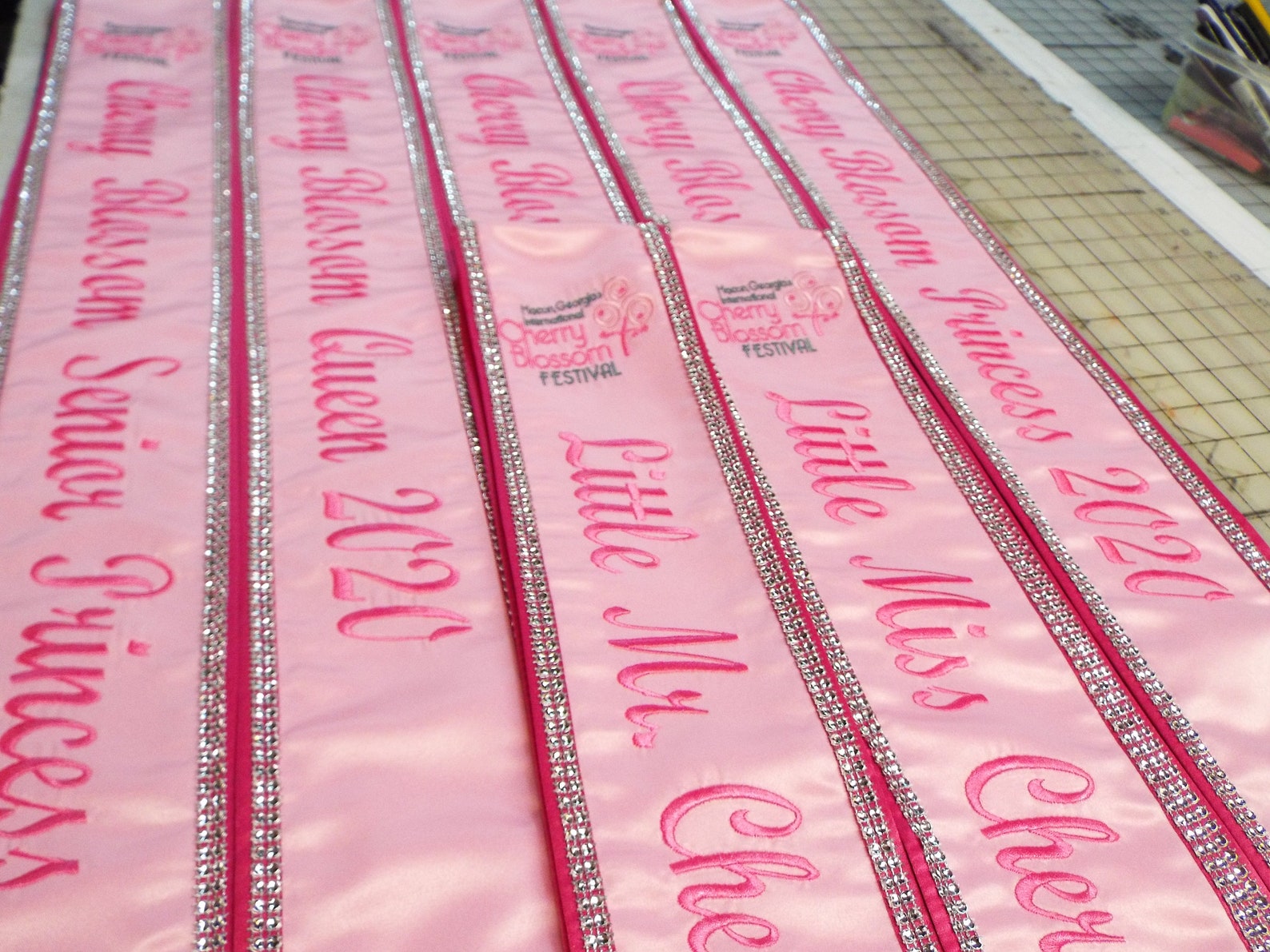 Pageant Sashes Pink Satin / Hot Pink Trim/ 16 Diamond | Etsy