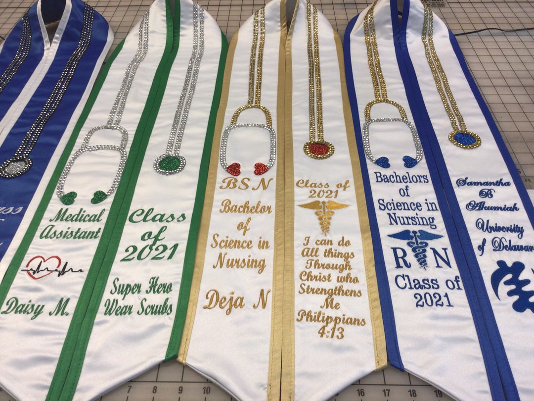 Personalized Graduation Stole: Satin, Rhinestone Mesh, Stethoscope ...