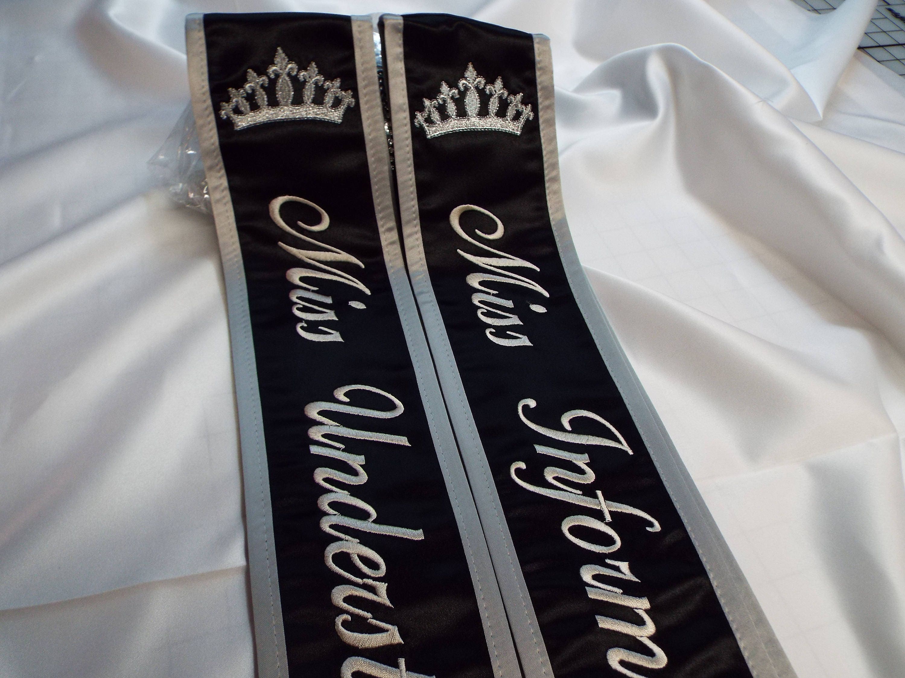Pageant Sashes/ Black Satin / Dark Gray TRIM and Thread / - Etsy