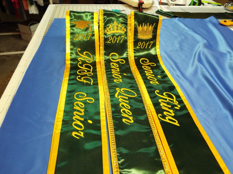 Pageant Sashes /hunter Green Satin / Shinny Gold Trim/ Gold - Etsy India