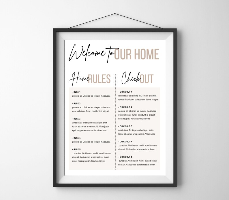 Editable Airbnb Welcome Sign Template: House Rules, Check Out (digital ...