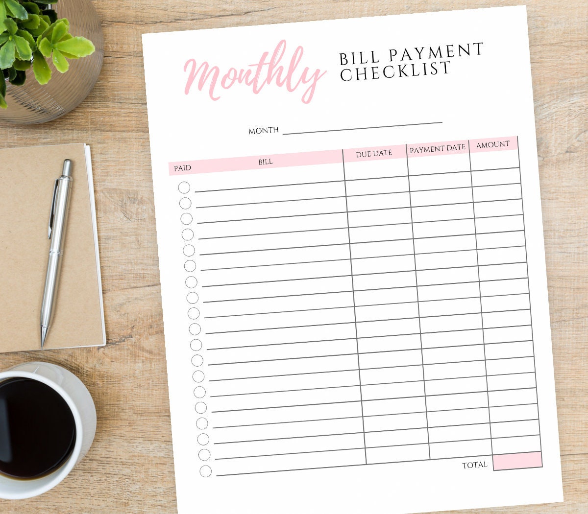 Monthly Bill Payment Tracker Printable: Checklist Organizer (digital ...