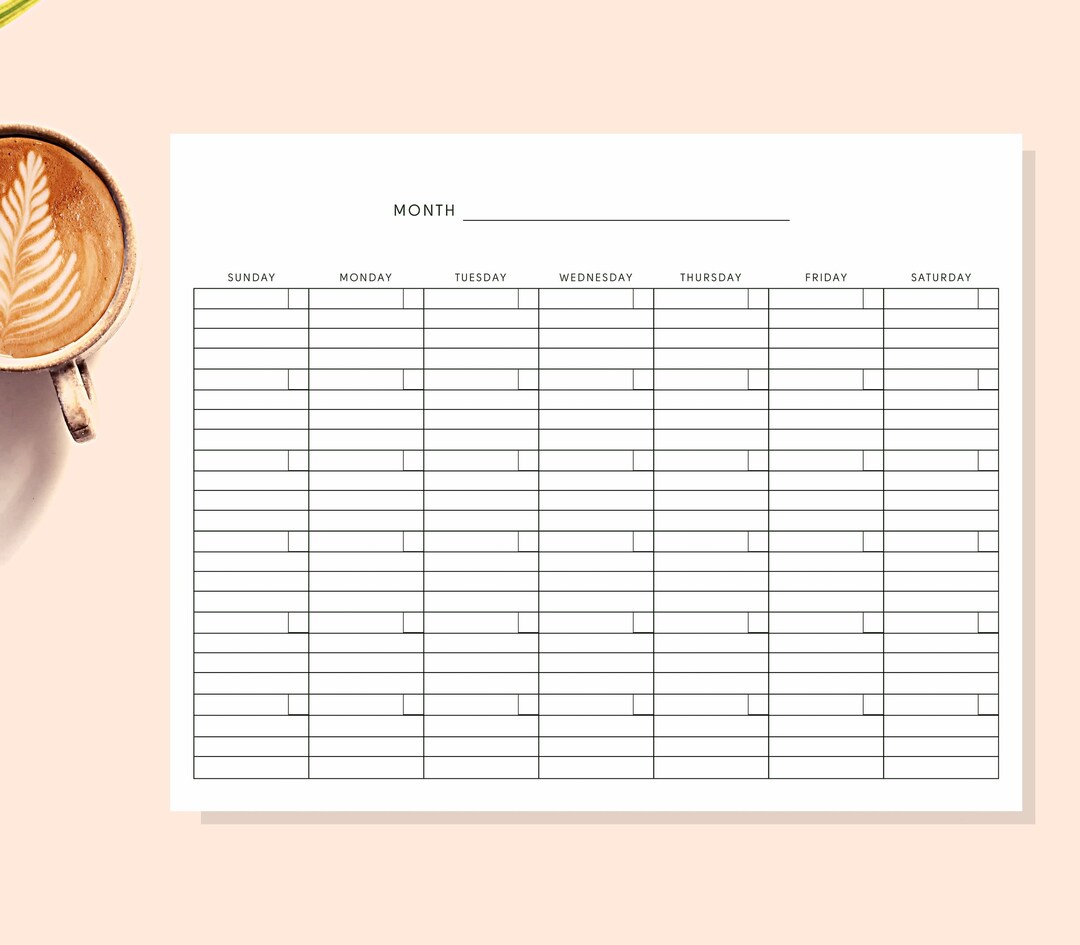 8.5 X 11 Lined Blank Calendar Page Template, Instant Download ...