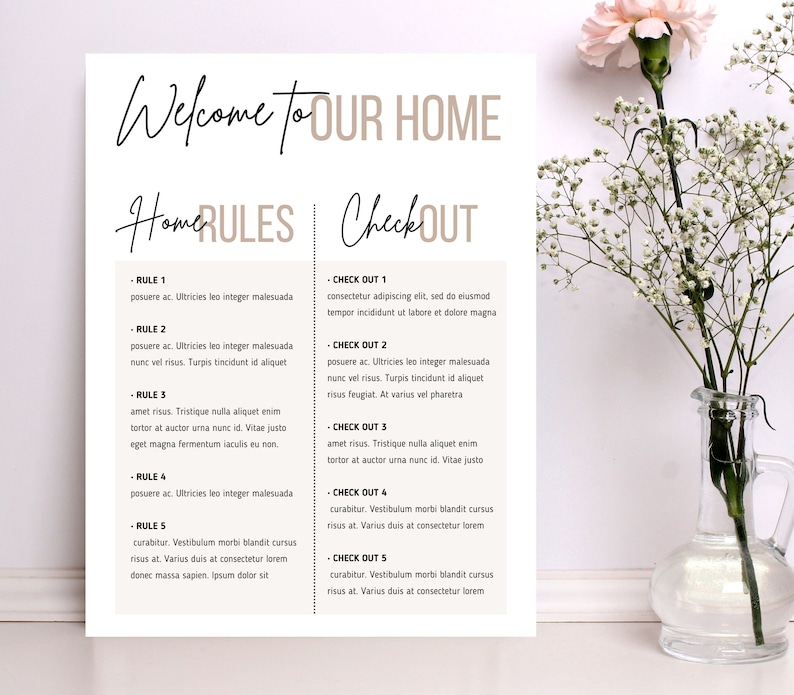 Editable Airbnb Welcome Sign Template: House Rules, Check Out (digital ...