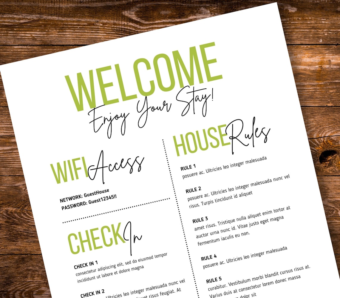Airbnb Welcome Sign Template: House Rules & Wifi (digital Download) - Etsy