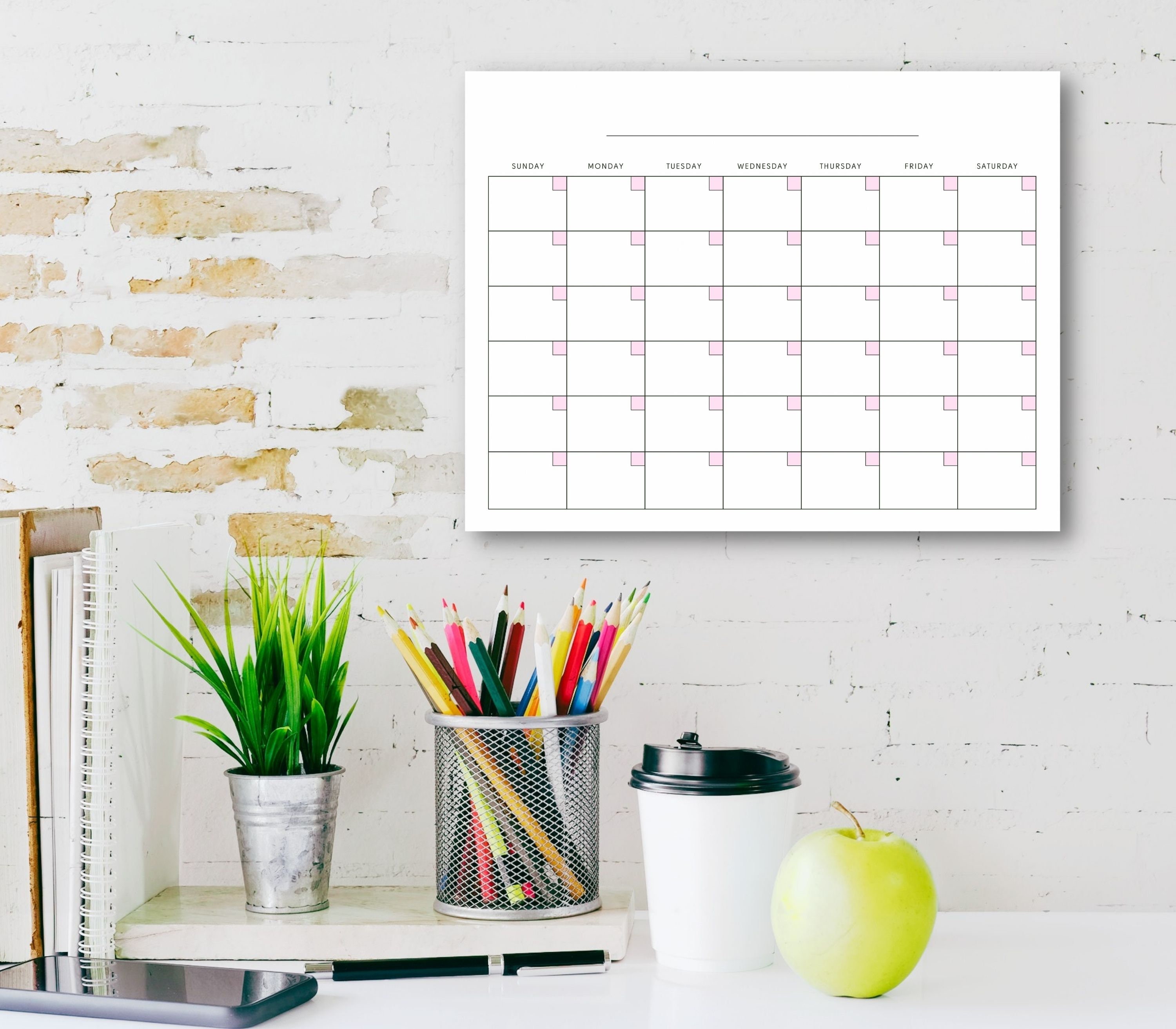 Pink Blank Calendar Page Template, Instant Download, Printable Calendar ...