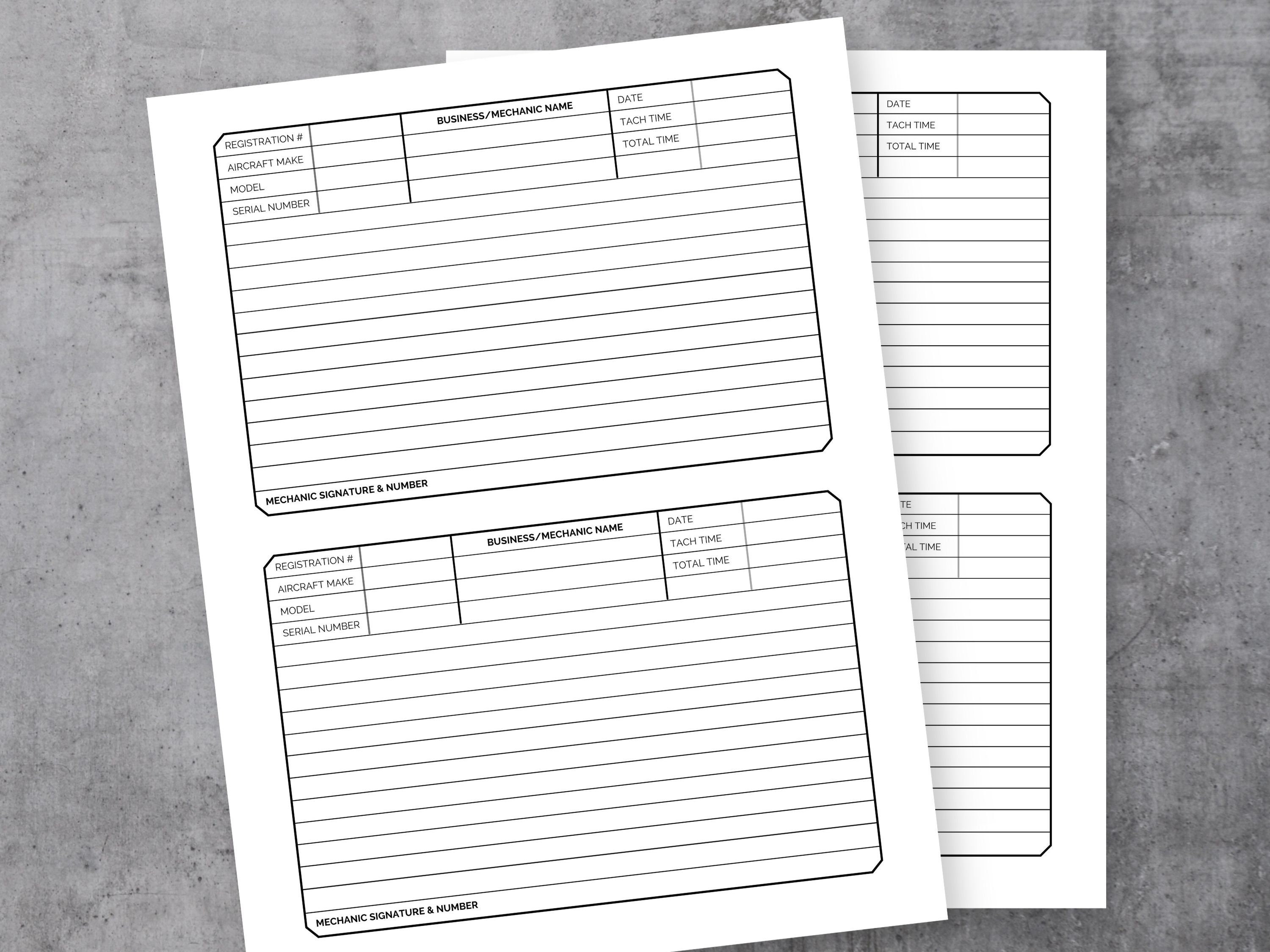 Aircraft Maintenance Logbook Printable Pages (PDF) - Etsy