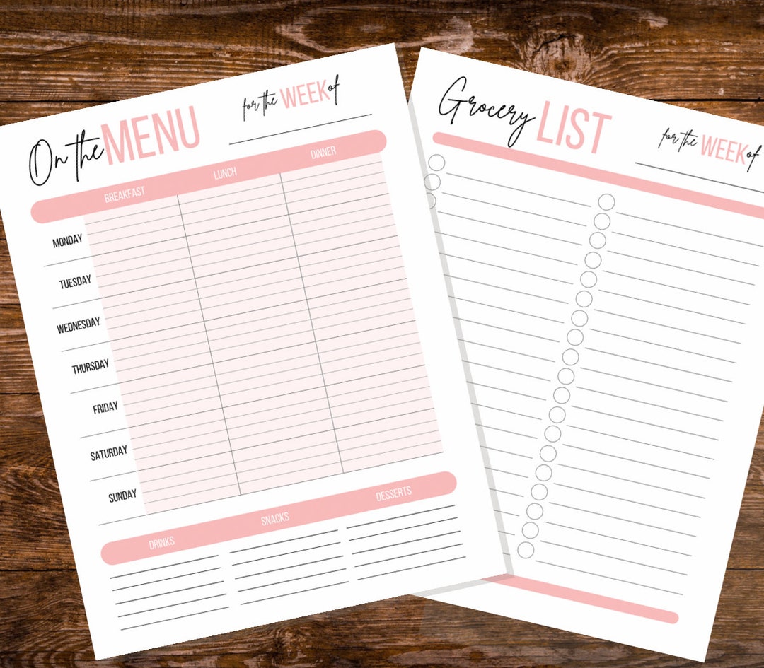 Weekly Meal Planner Printable With Grocery List Printable, Weekly Menu ...
