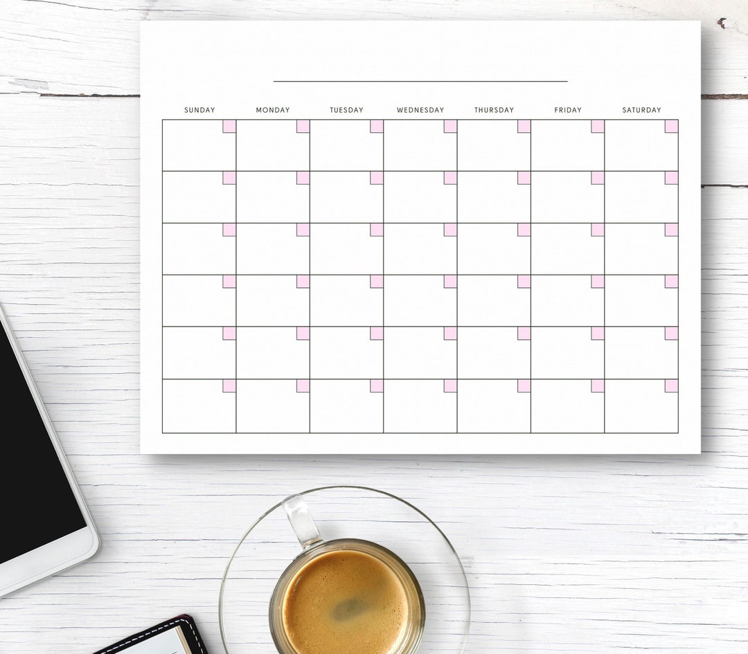 Pink Blank Calendar Page Template, Instant Download, Printable Calendar ...