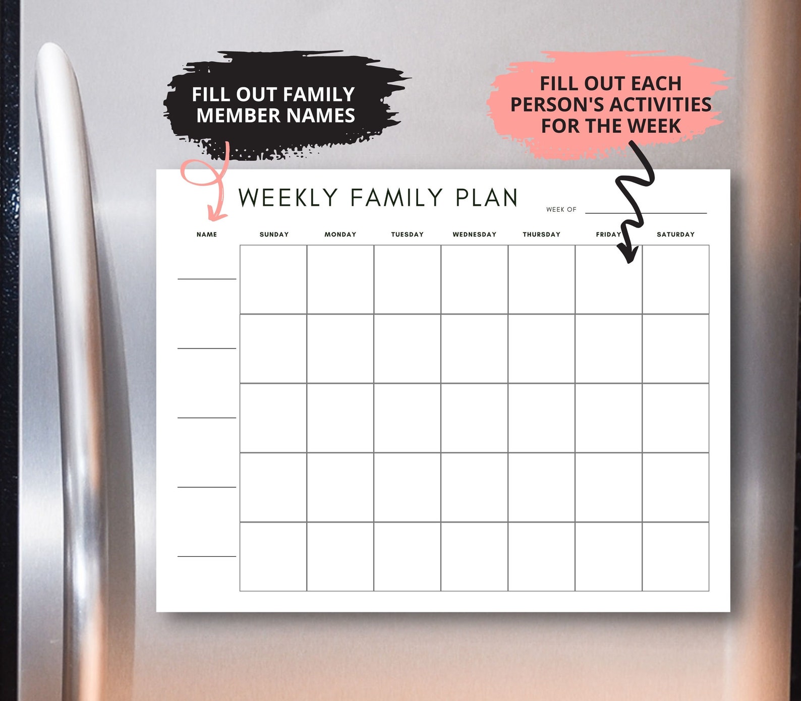 Weekly Family Planner Printable, Family Calendar Digital Download ...