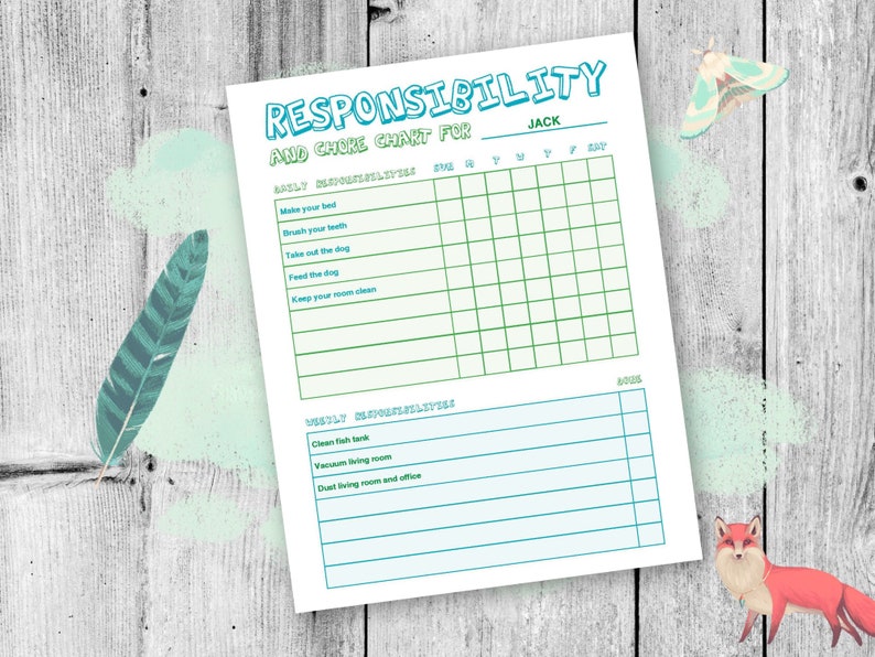 Chore Chart for Kids, Kids Chores, Kids Chore Chart, Responsibility ...