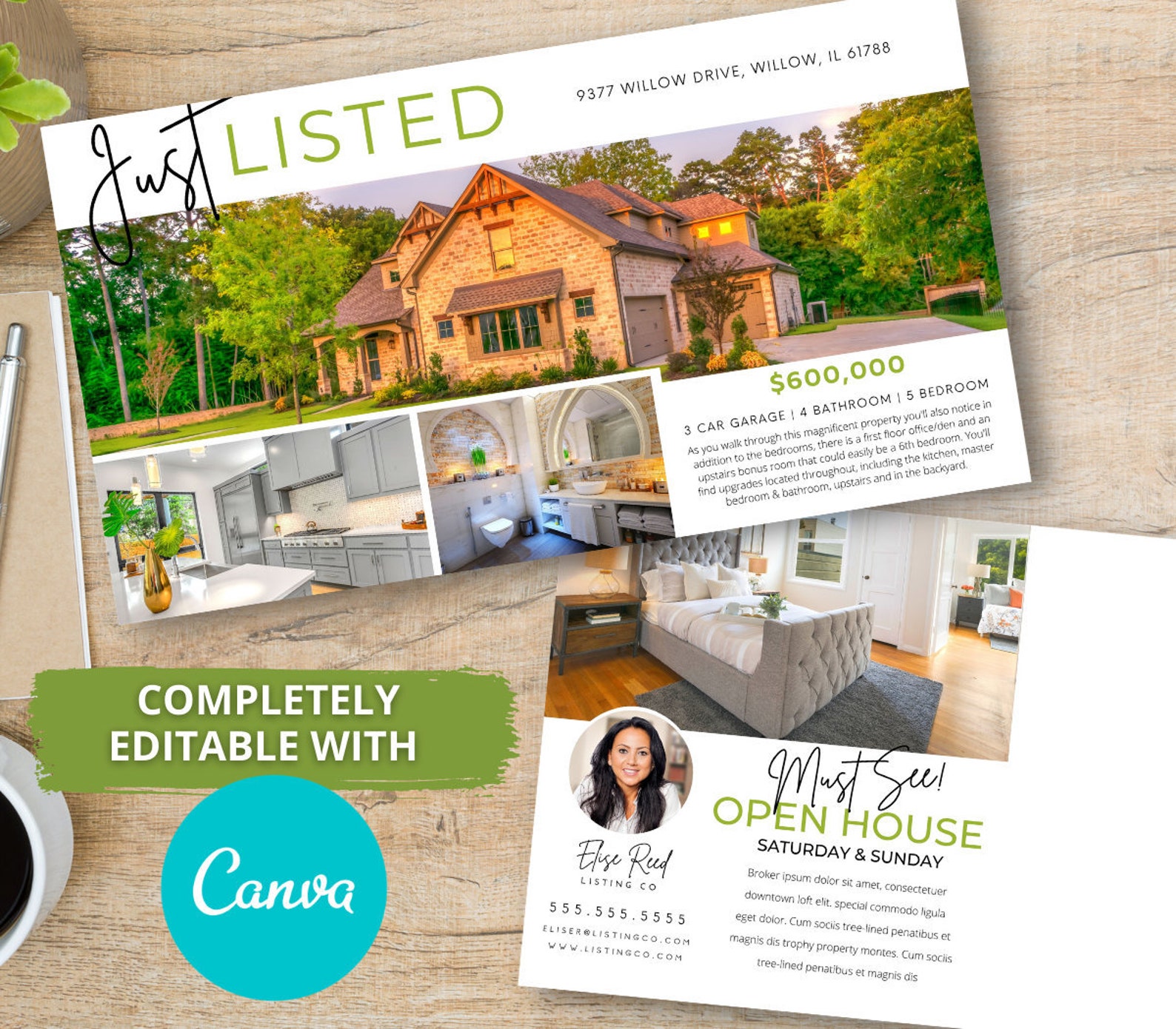 Jumbo Real Estate Postcard Template, Just Listed Flyer, Open House ...