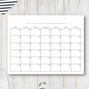 Pink Blank Calendar Page Template, Instant Download, Printable Calendar ...