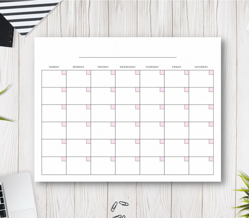 Pink Blank Calendar Page Template, Instant Download, Printable Calendar ...