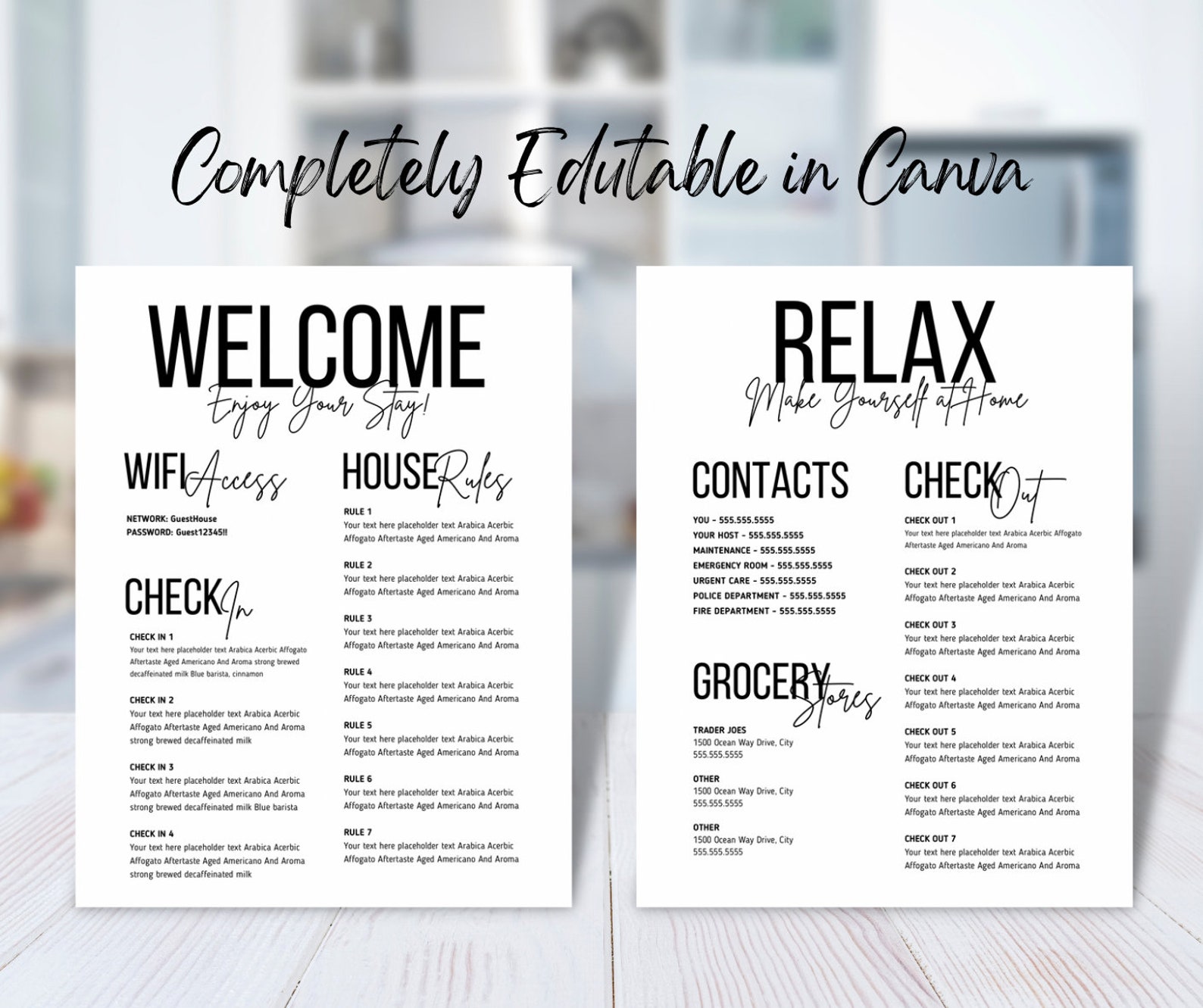 Airbnb Welcome Sign Template: House Rules & Wifi Access (digital ...