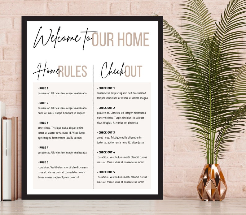 Editable Airbnb Welcome Sign Template: House Rules, Check Out (digital ...