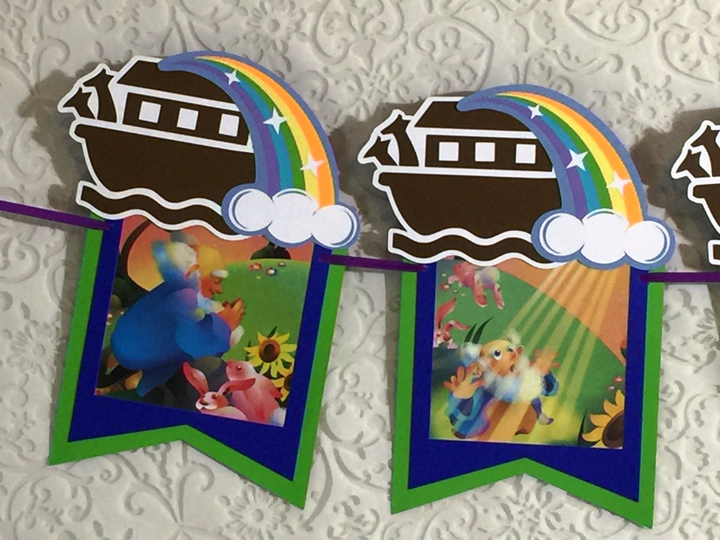 Noah's ARK Designer Banner ~ Noah Ark Rainbow Animals ~ Colorful Story ...