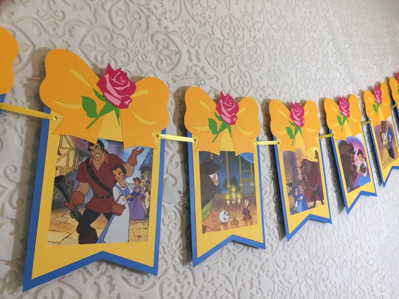 Disney's BEAUTY and the BEAST Designer Banner Golden - Etsy
