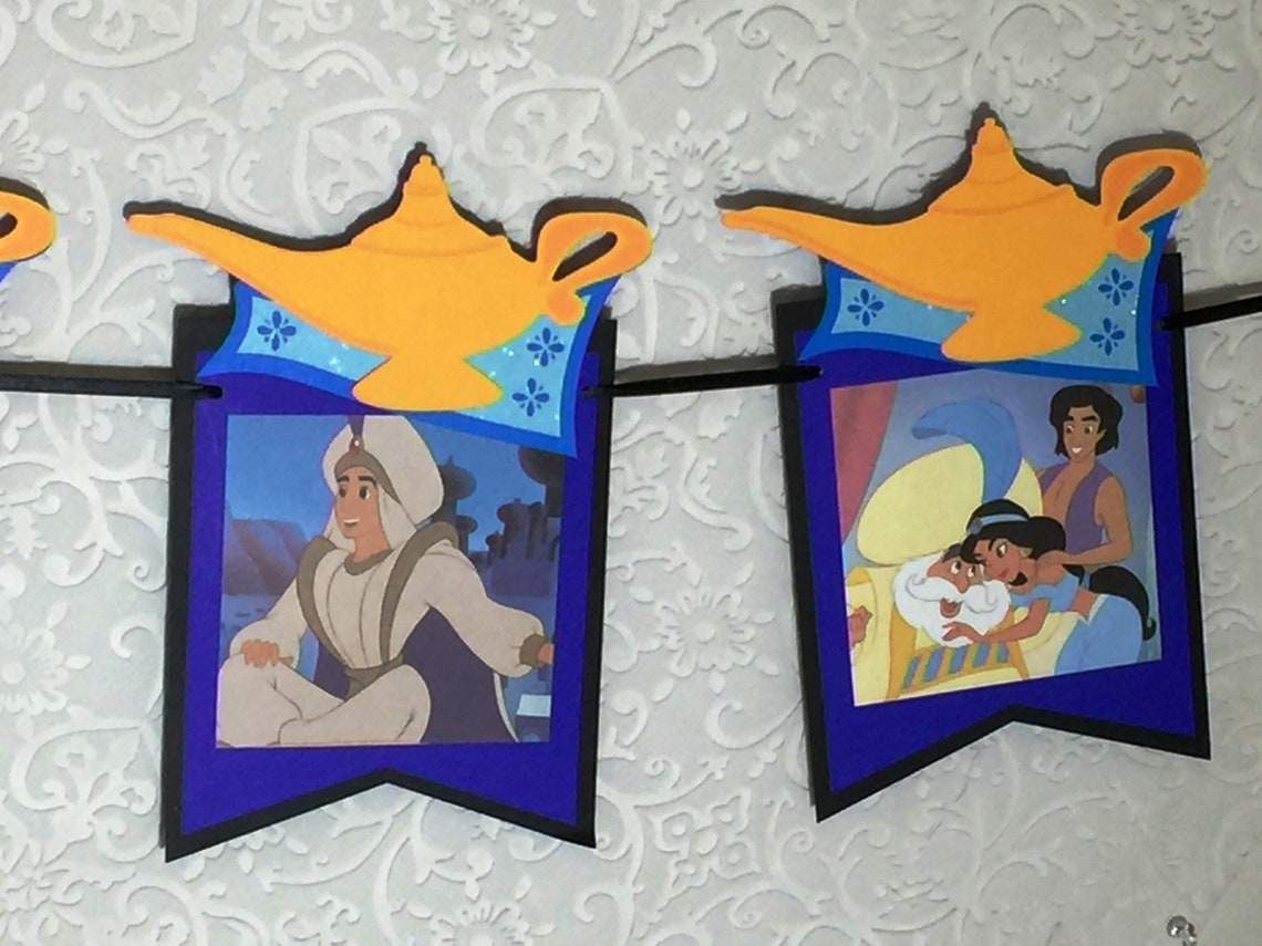 Disney's ALADDIN Designer Banner Jasmine Genie Jafar Colorful Story 10 ...