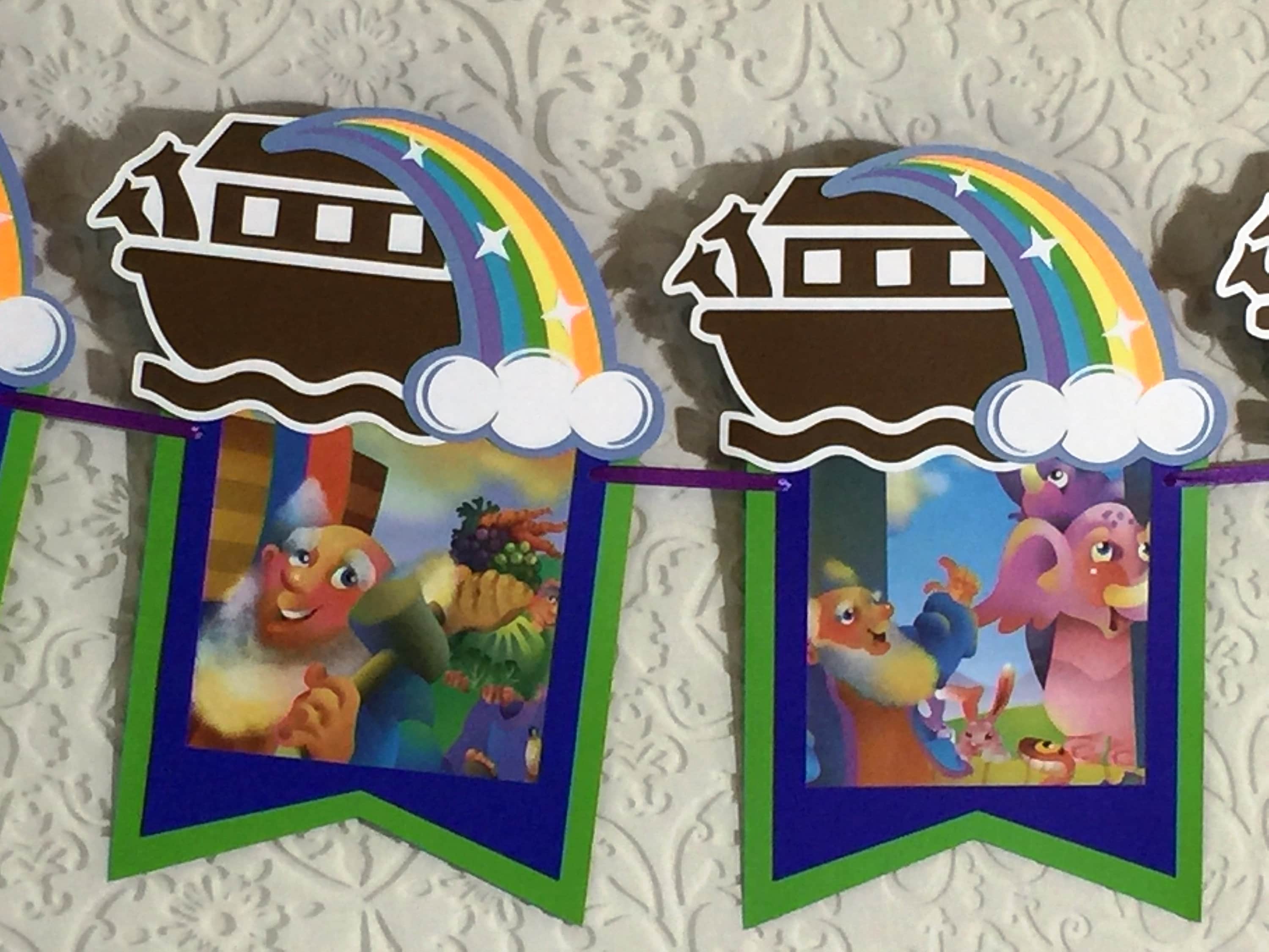 Noah's ARK Designer Banner ~ Noah Ark Rainbow Animals ~ Colorful Story ...
