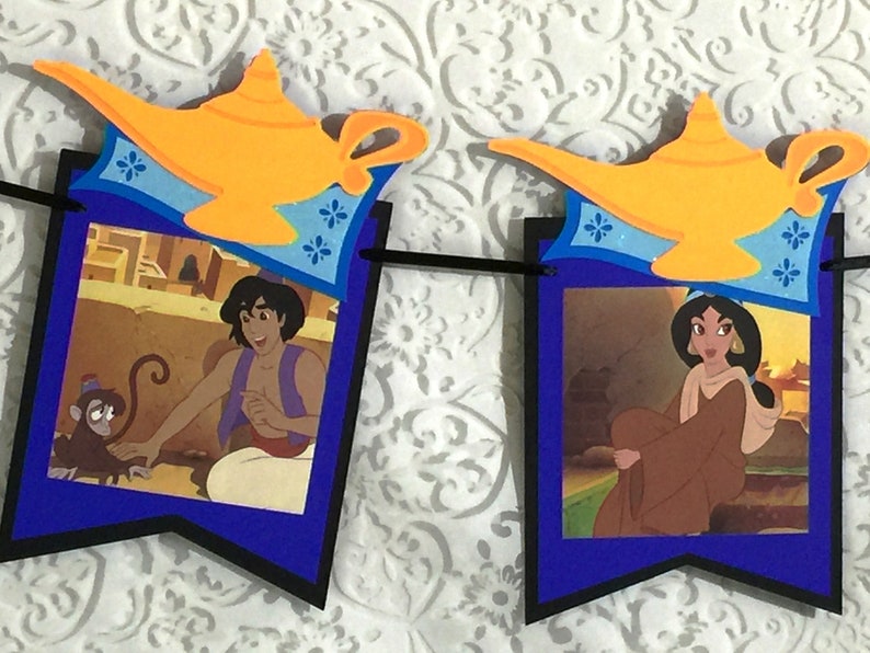 Disney's ALADDIN Designer Banner ~ Jasmine Genie Jafar ~ Colorful Story ...