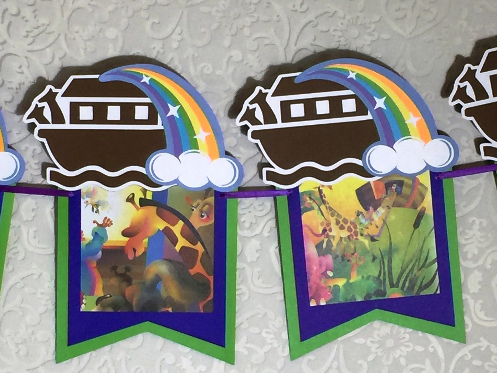 Noah's ARK Designer Banner ~ Noah Ark Rainbow Animals ~ Colorful Story ...