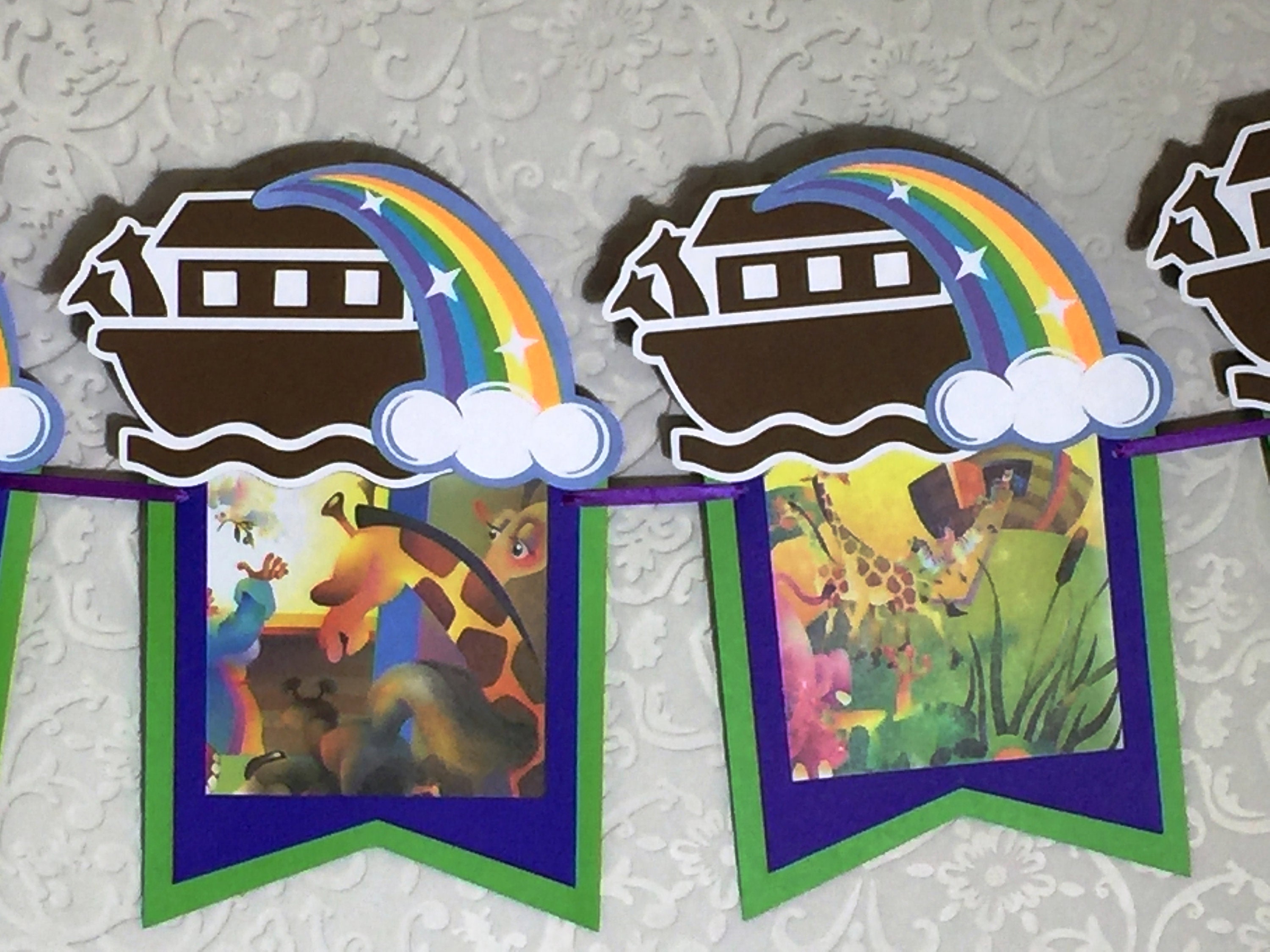 Noah's ARK Designer Banner ~ Noah Ark Rainbow Animals ~ Colorful Story ...
