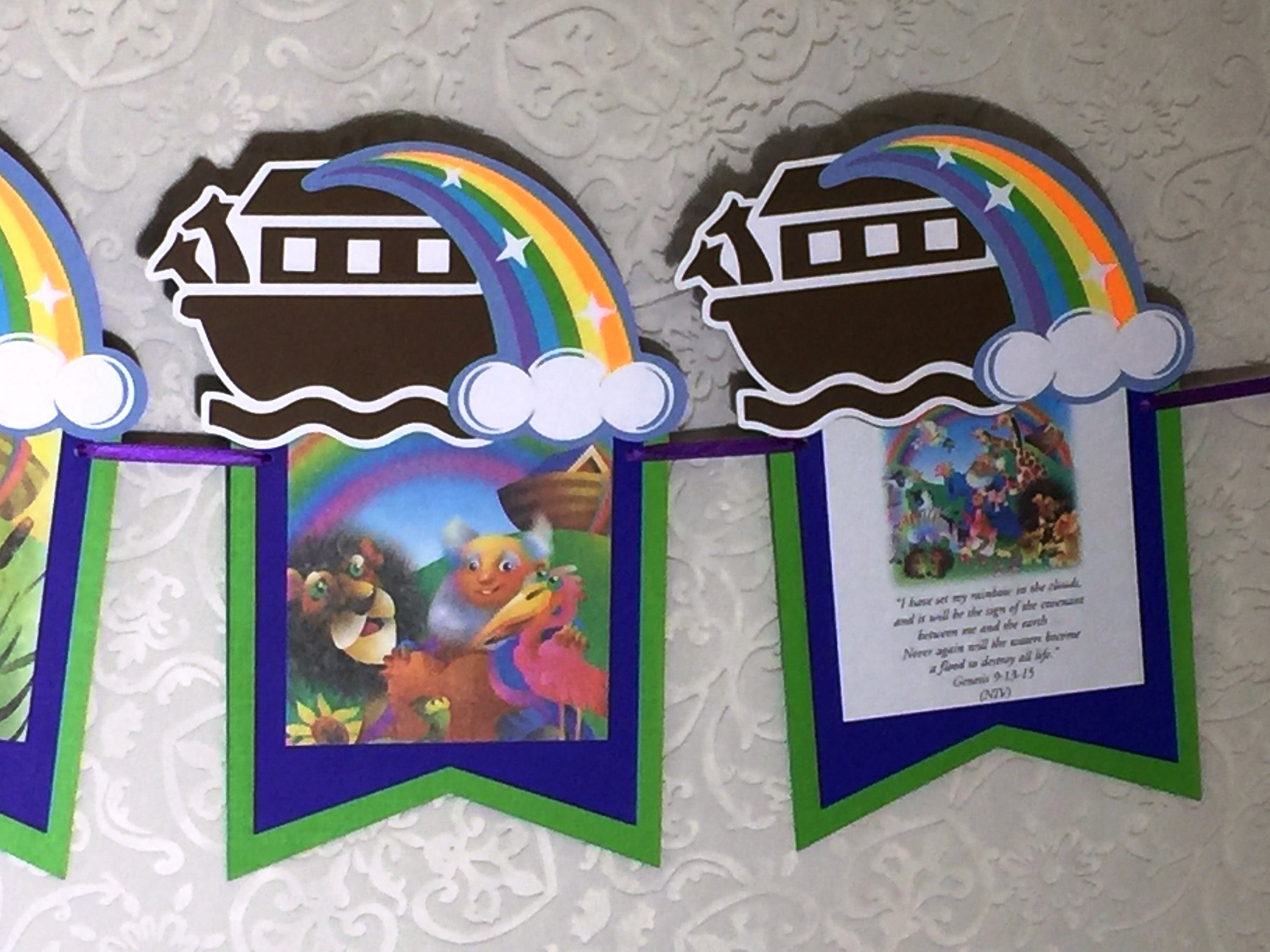 Noah's ARK Designer Banner ~ Noah Ark Rainbow Animals ~ Colorful Story ...