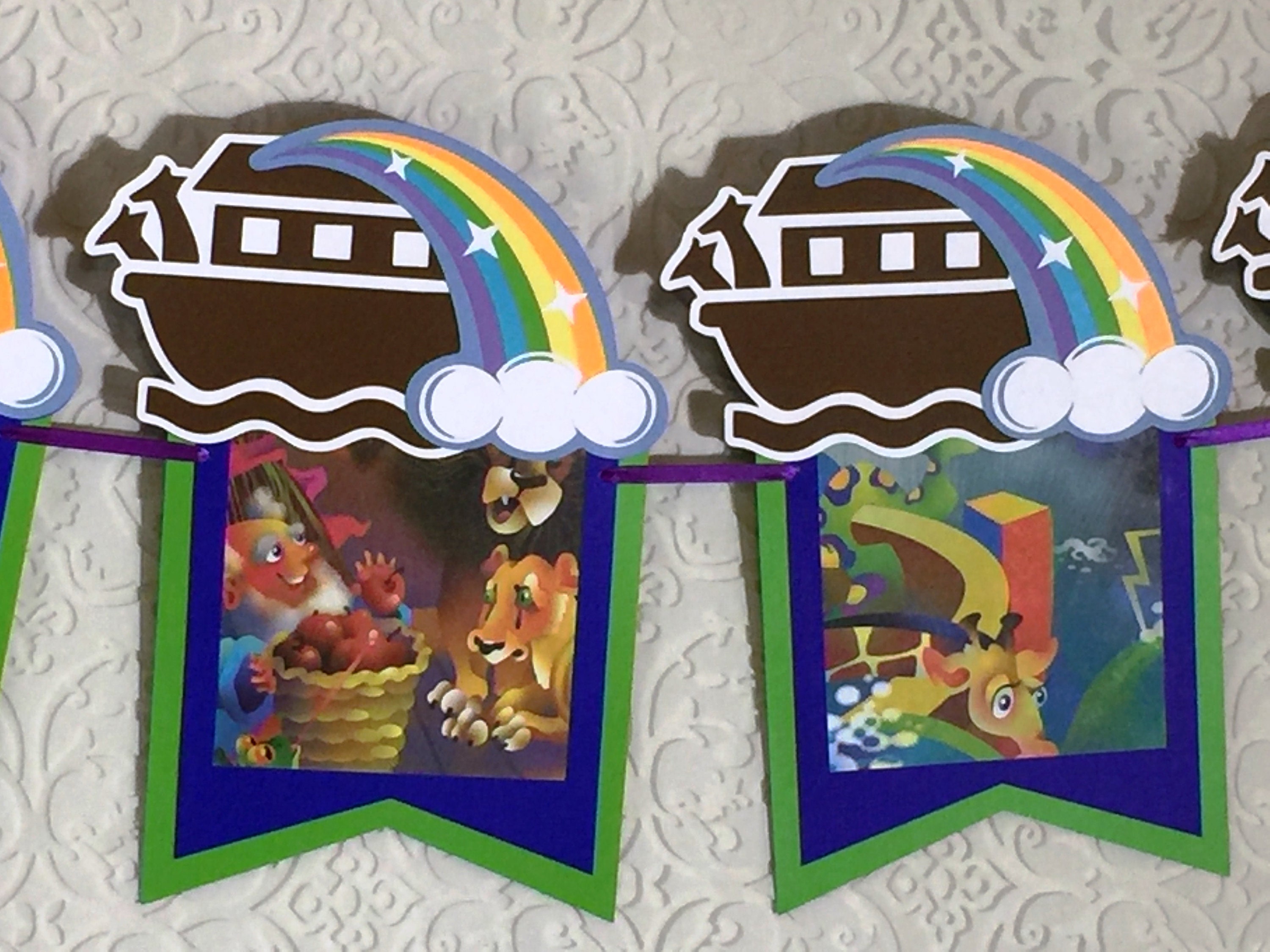 Noah's ARK Designer Banner ~ Noah Ark Rainbow Animals ~ Colorful Story ...