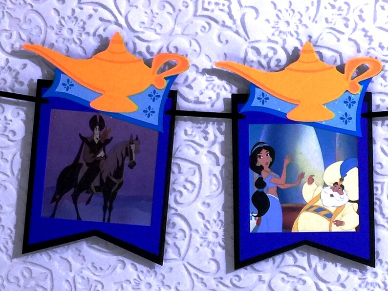Disney's ALADDIN Designer Banner ~ Jasmine Genie Jafar ~ Colorful Story ...