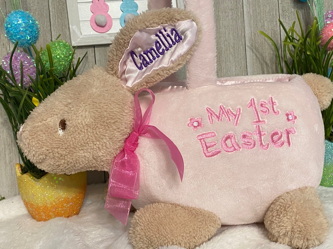 CUSTOM Personalized Embroidered 1st Easter Plush Bunnies Bunny Basket ...