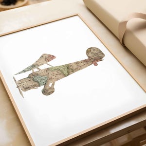 Vintage DH4 Biplane Print With Old World Map Design | Retro Wall Art ...