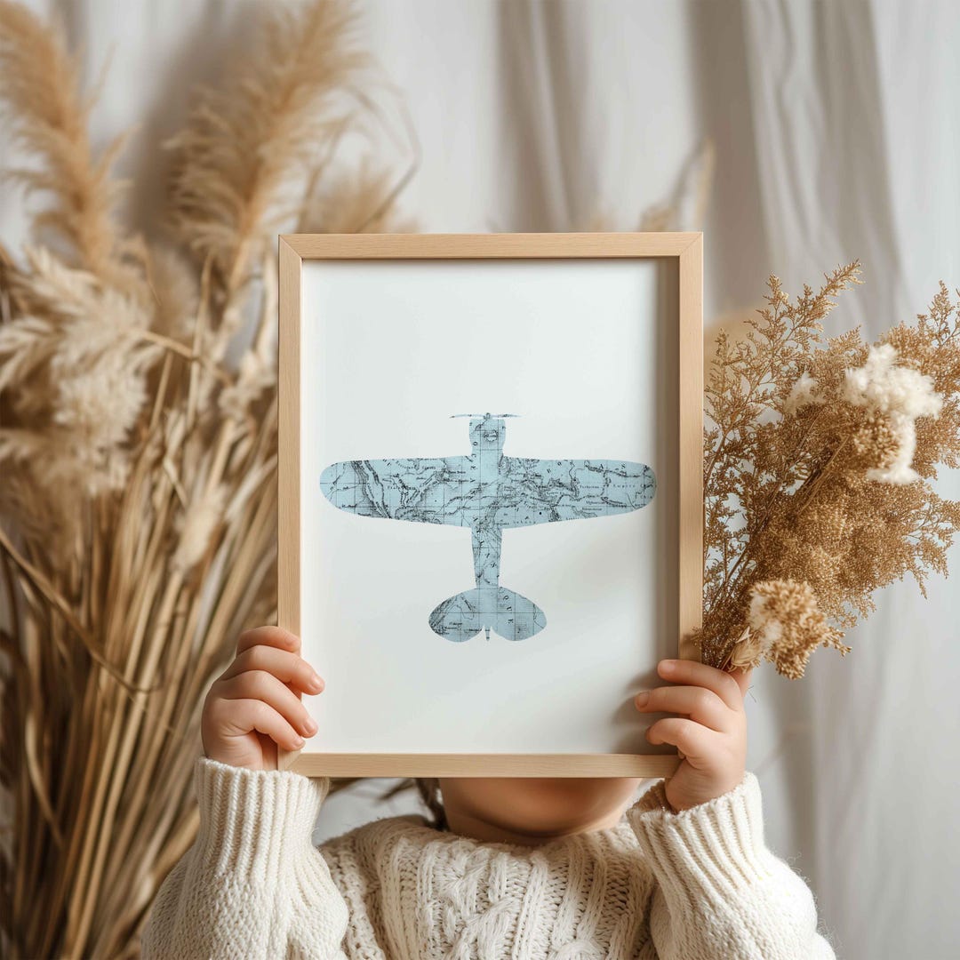 Vintage Biplane Front View Print | World Map Wall Art for Baby’s Room ...