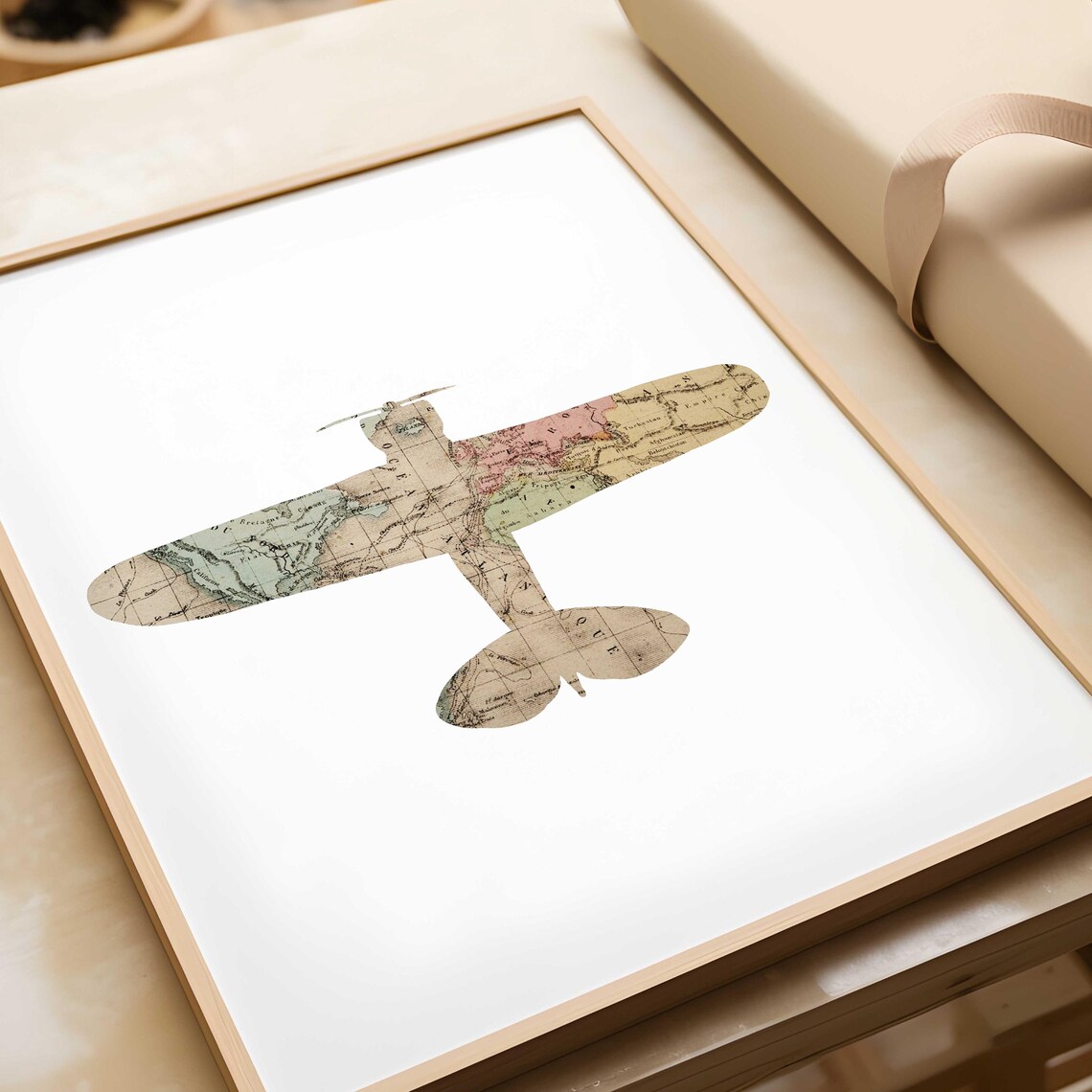 Vintage Airplane Wall Mural | Old World Map | Large Vintage Airplane ...