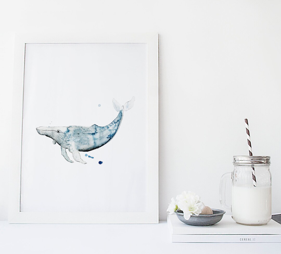 Whale Poster / Marine Animal / Seabed / Watercolor / Handmade / Made in ...
