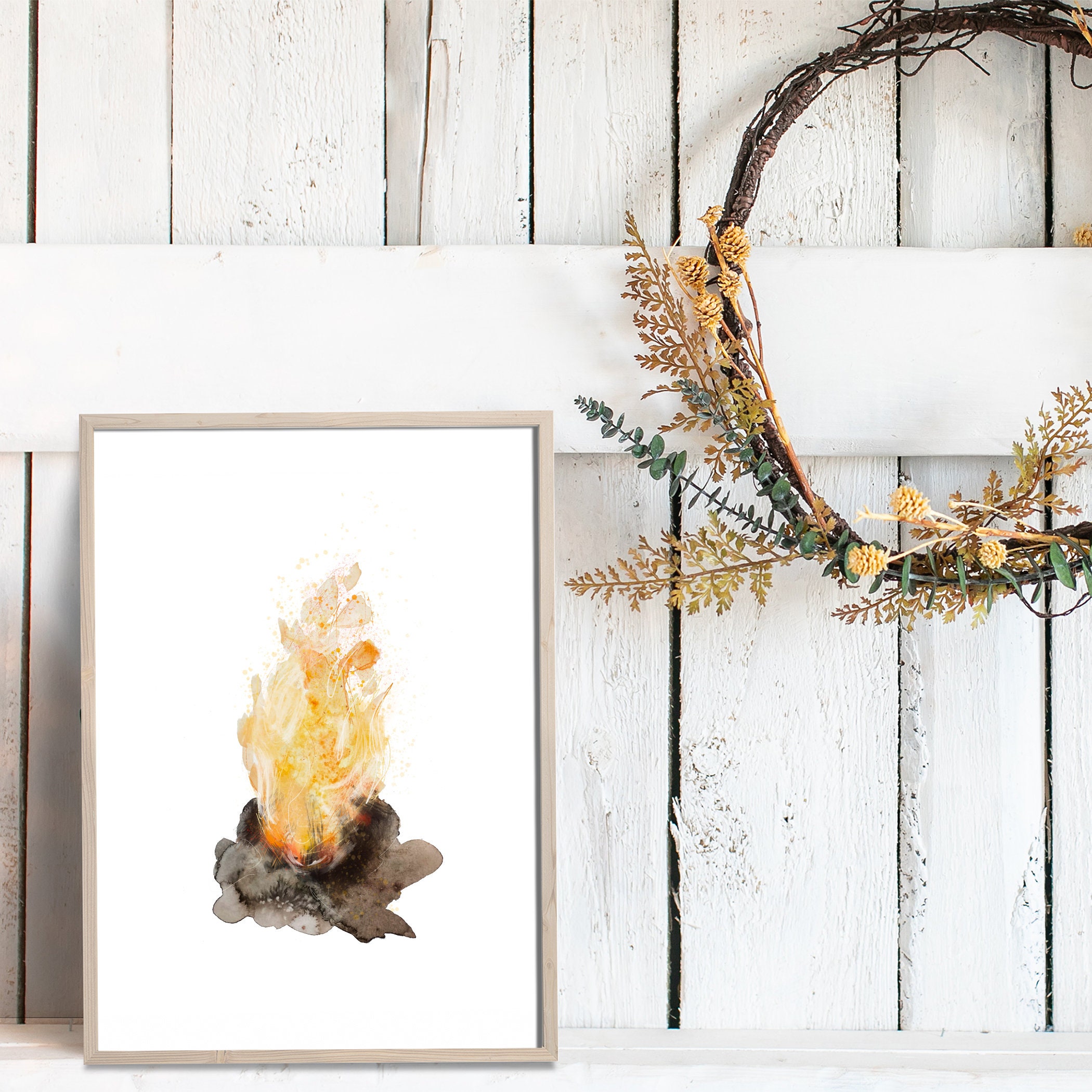 Fire Camp Print / Fire Pit Watercolor / Reproduction / | Etsy