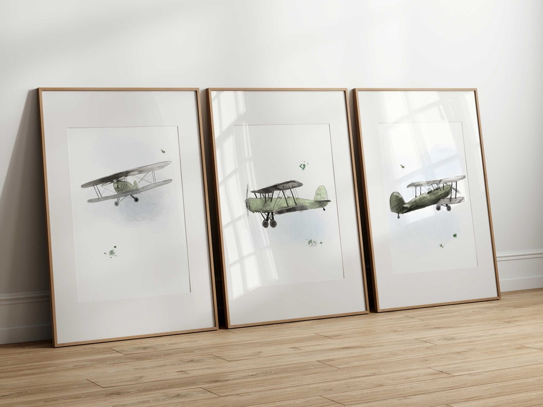 Vintage Watercolor Airplane Wall Art Set / Choose Your Color / Retro ...